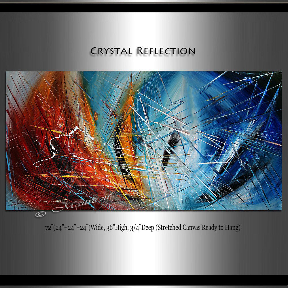 Colorful Crystal Reflections Abstract Painting Red Blue 72", Wall Art
